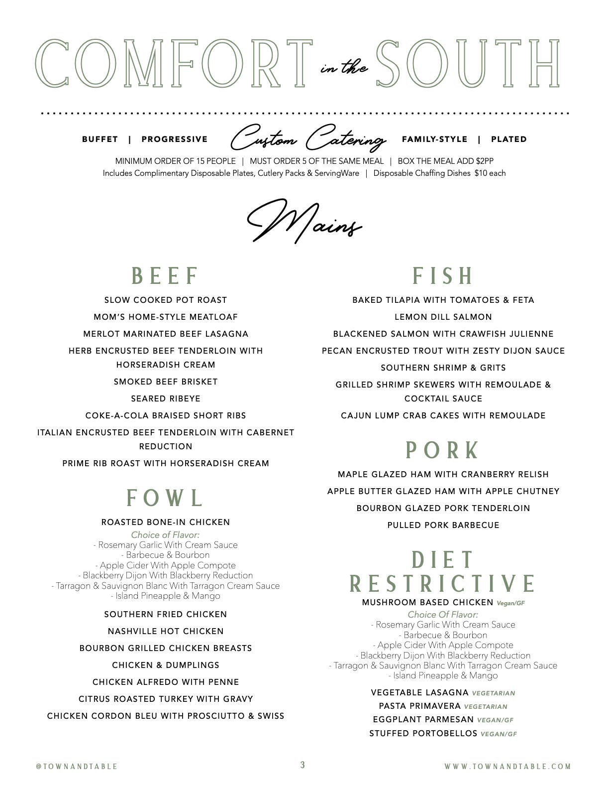 Custom Southern Menus for Weddings, Events & Corporate | Town & Table ...